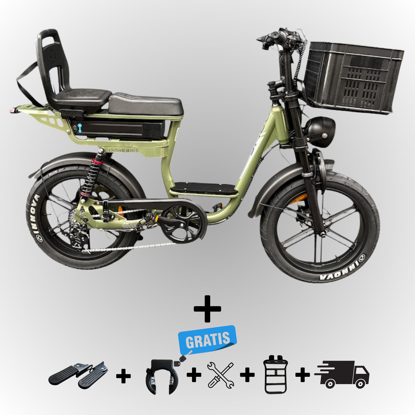 Elektrische Fatbike 250W Dowe C28 Family | Kinderzitje Achter & Voor-Krat
